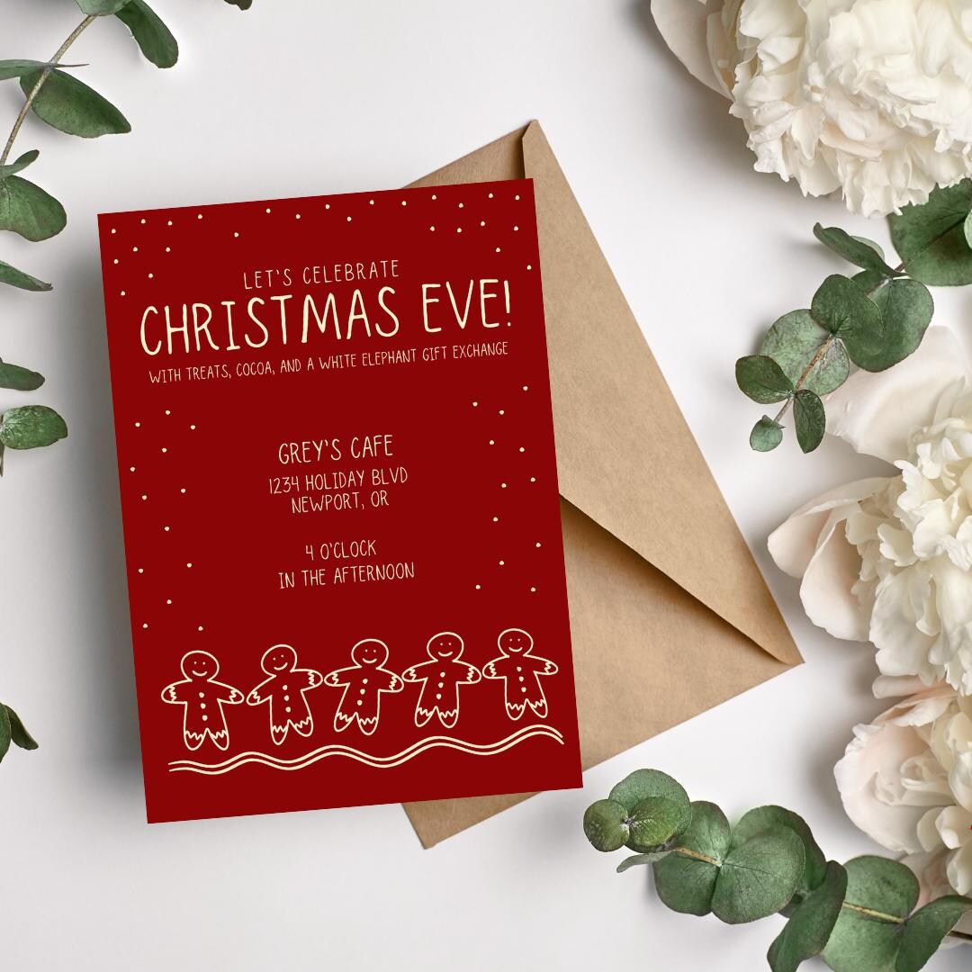 Christmas Eve Party Invitation Template | PDF Download | Handmade ...