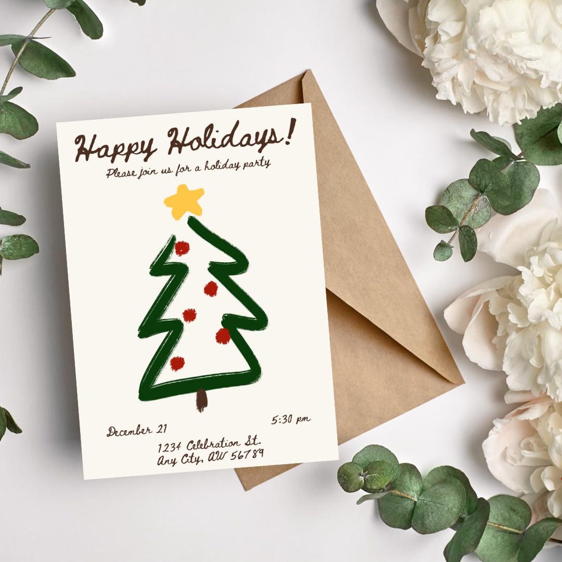Cute Holiday Party Invitation Template | PDF Download | Handdrawn ...