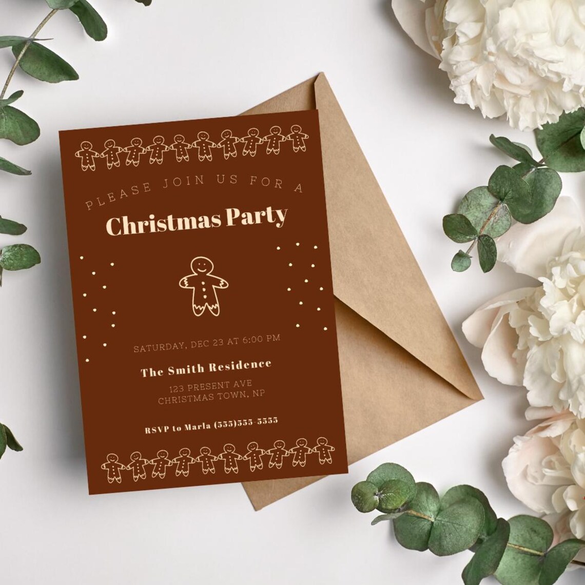 Gingerbread Christmas Party Invitation Template | PDF Download ...