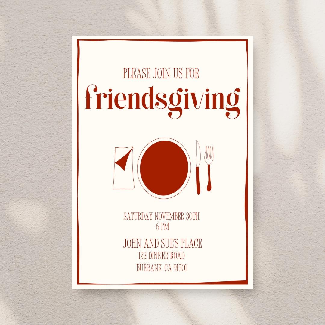 Customizable Friendsgiving Dinner Invite | Downloadable PDF Template ...