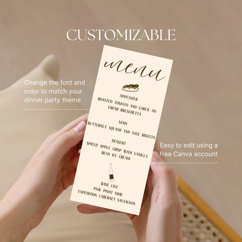 Cute Dinner Party Menu Template | Instant Download | Editable Canva ...