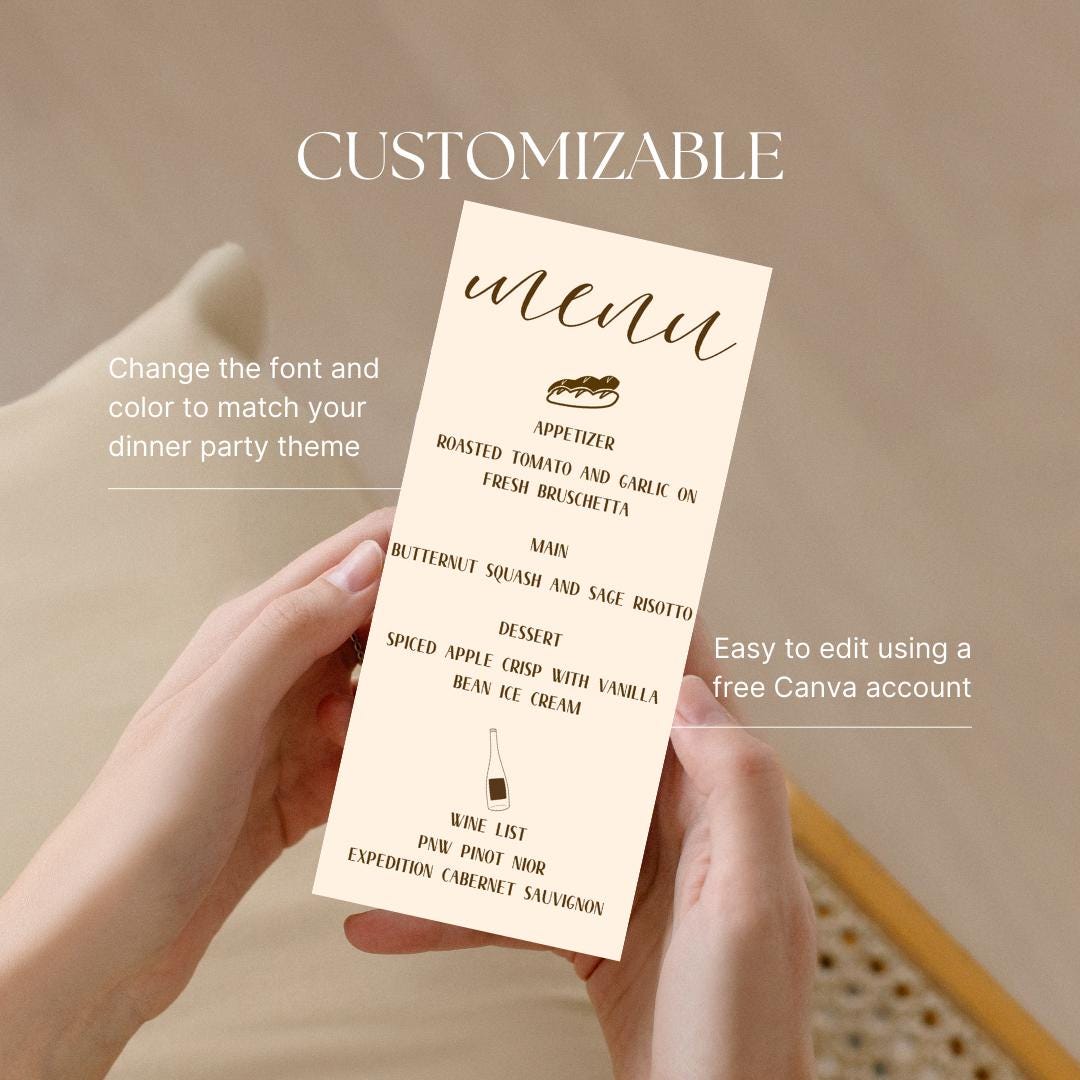 Cute Dinner Party Menu Template | Instant Download | Editable Canva ...