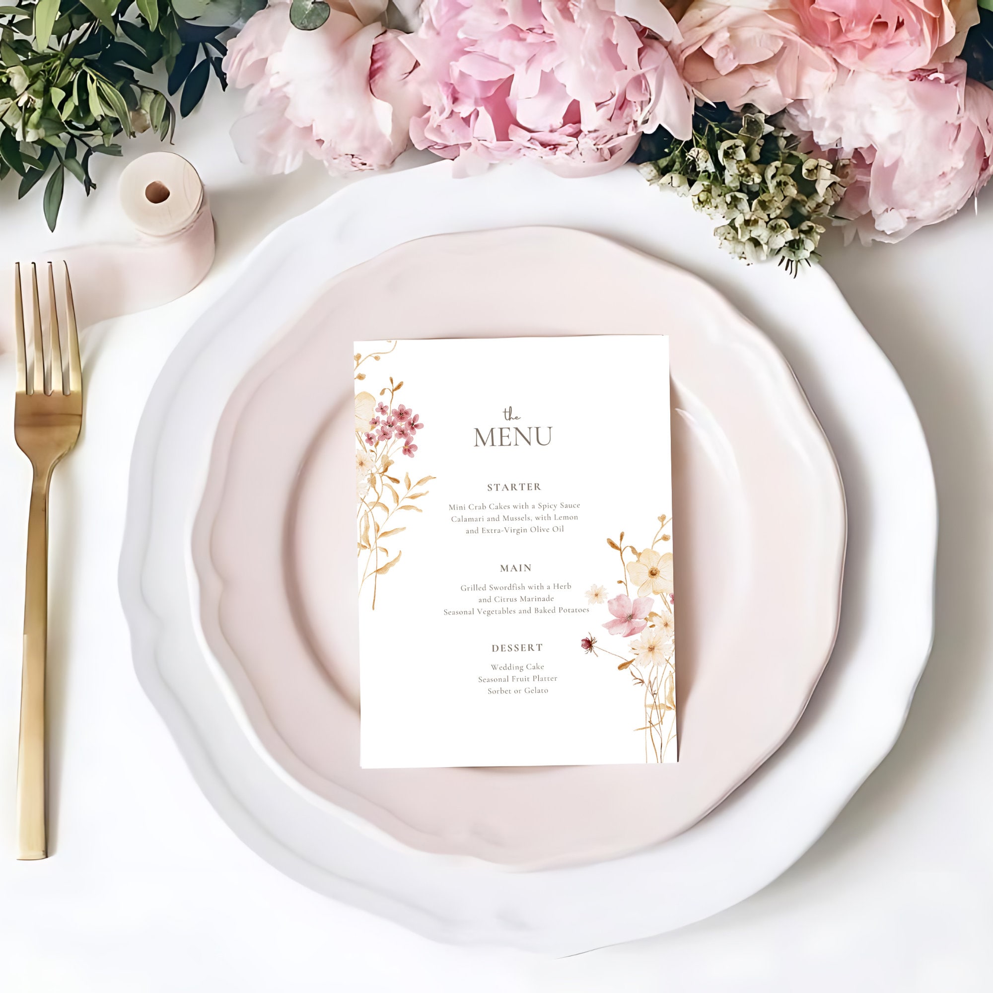 Wedding Menu Card, Floral Menu Template, Wedding Table Decor, Wedding ...