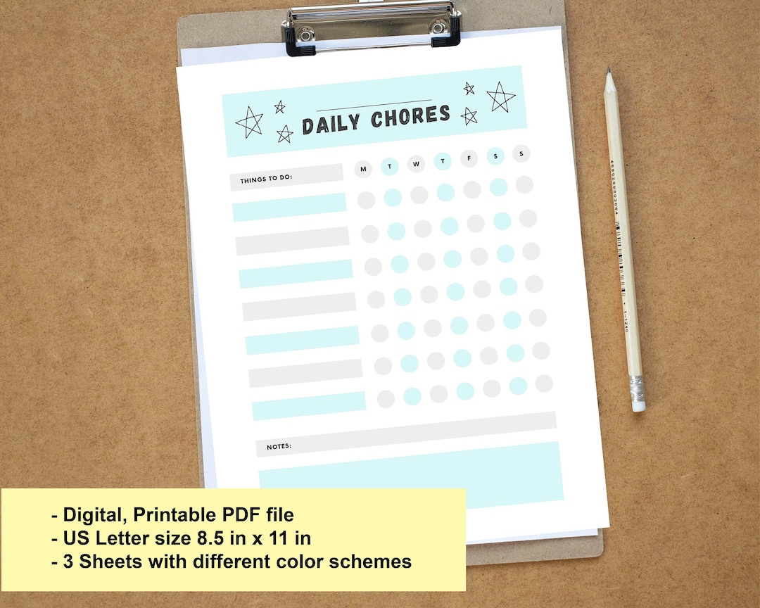 ADHD Chore Chart, Daily Checklist, Kids Routine Chart, Digital Pdf ...