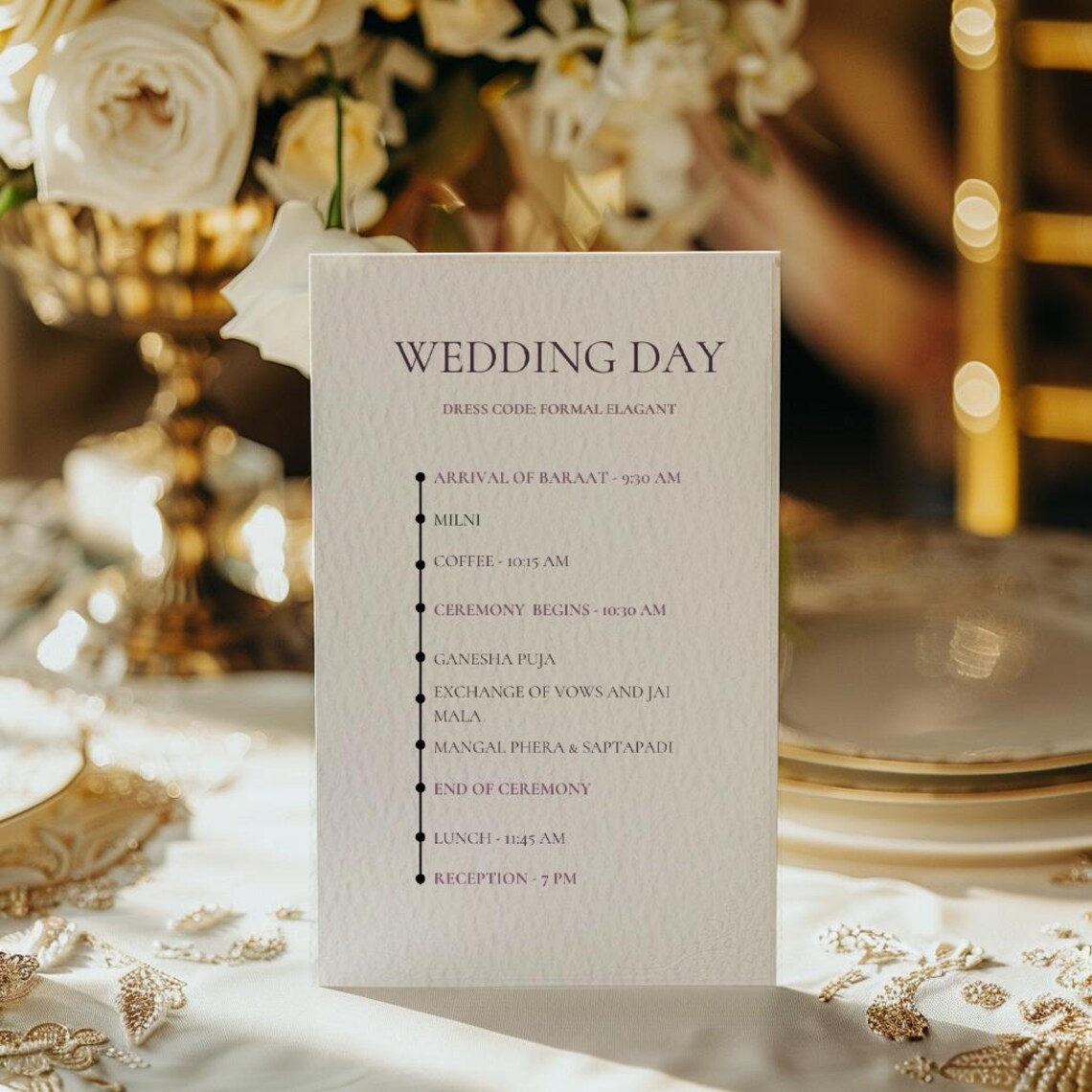 Hindu Wedding Program Template Indian Wedding Ceremony Program Hindu ...