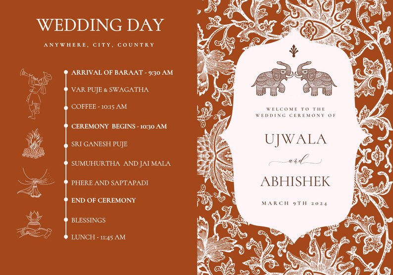 Hindu Wedding Program Indian Wedding Program Hindi Wedding Invitation Hindu Wedding Ceremony ...