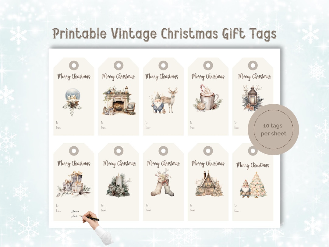 Printable Vintage Christmas Gift Tags, Cozy Christmas Gift Tags, Unique ...