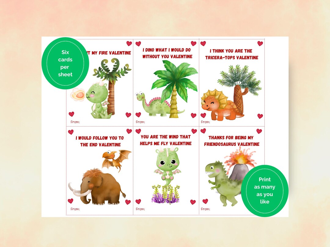 Dinosaur Valentines, Printable Valentines, Classroom Valentines ...