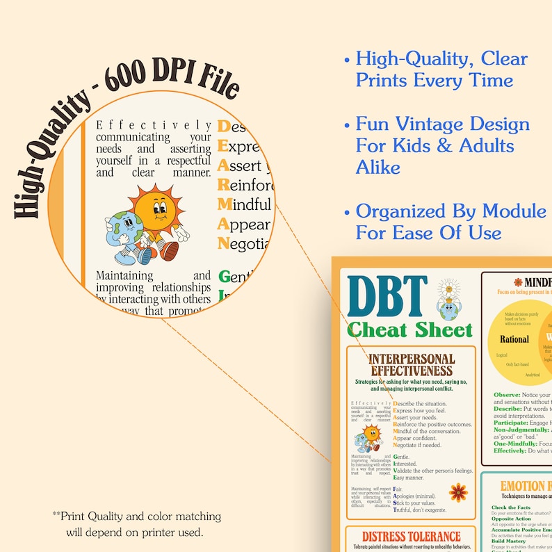 DBT Skills Cheat Sheet, Dialectical Behavioral Therapy Printout, BPD ...