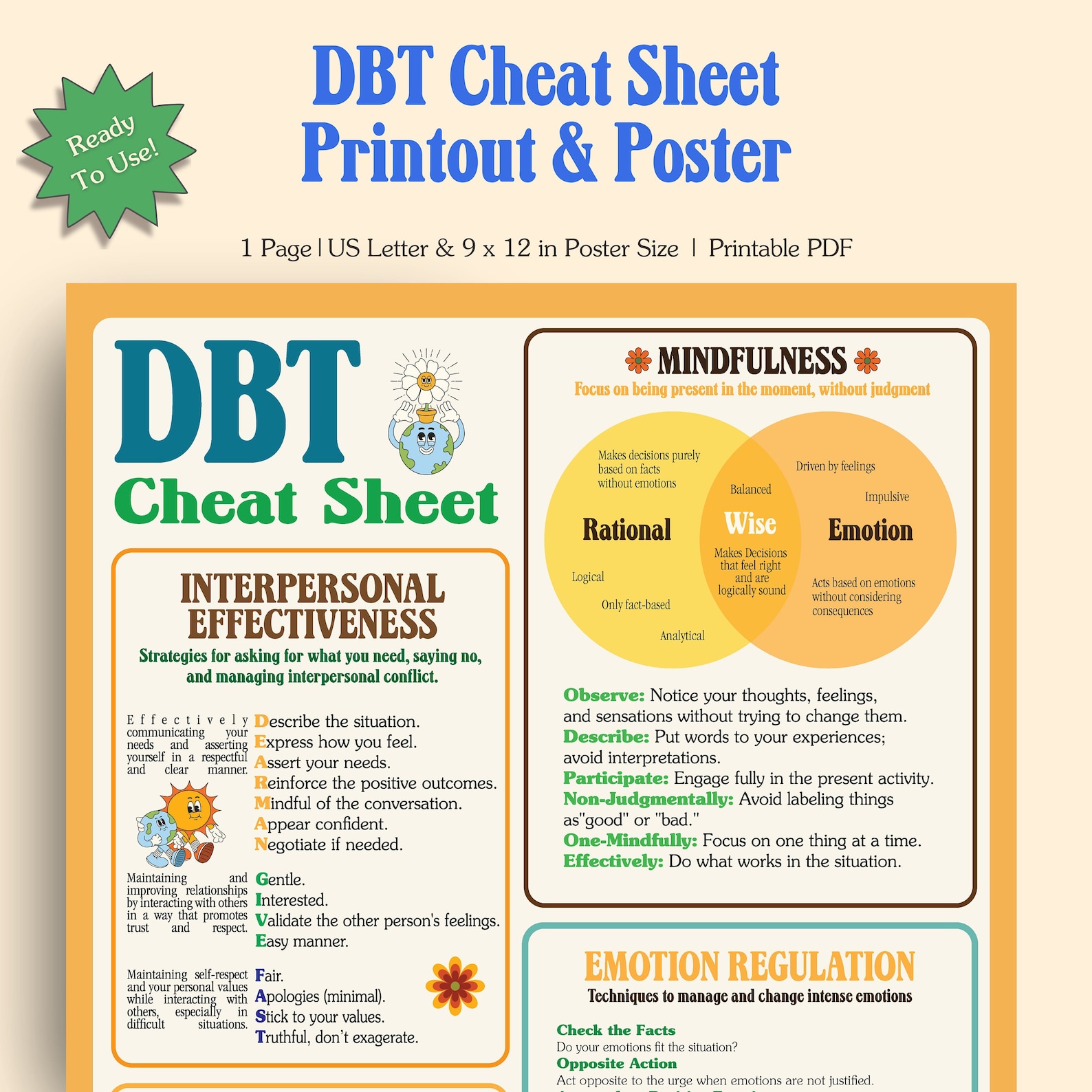 DBT Skills Cheat Sheet, Dialectical Behavioral Therapy Printout, BPD ...