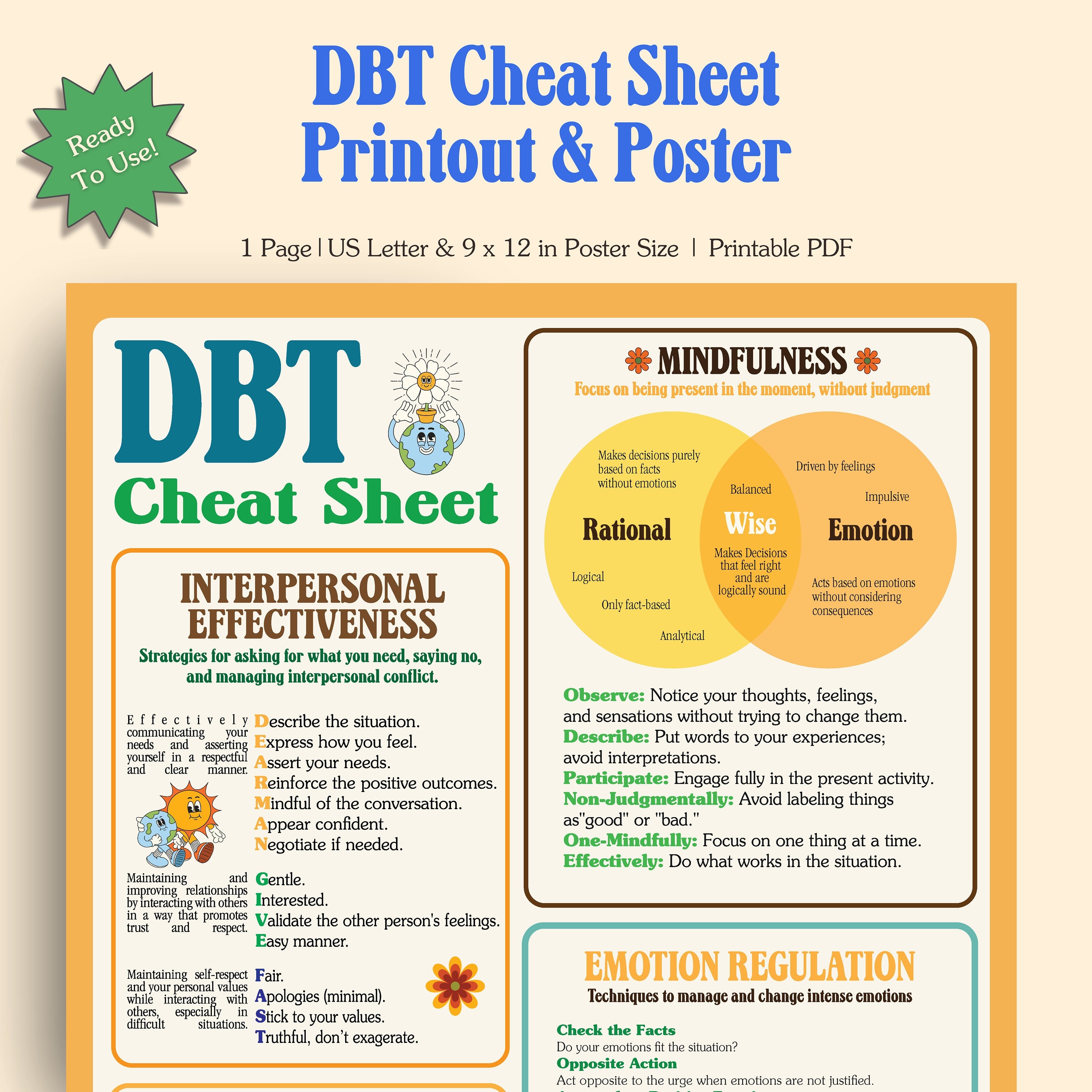 DBT Skills Cheat Sheet, Dialectical Behavioral Therapy Printout, BPD ...