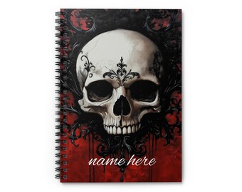 CUSTOM SPIRAL NOTEBOOK Gothic Skull, Watercolor Flowers, Mental Health ...