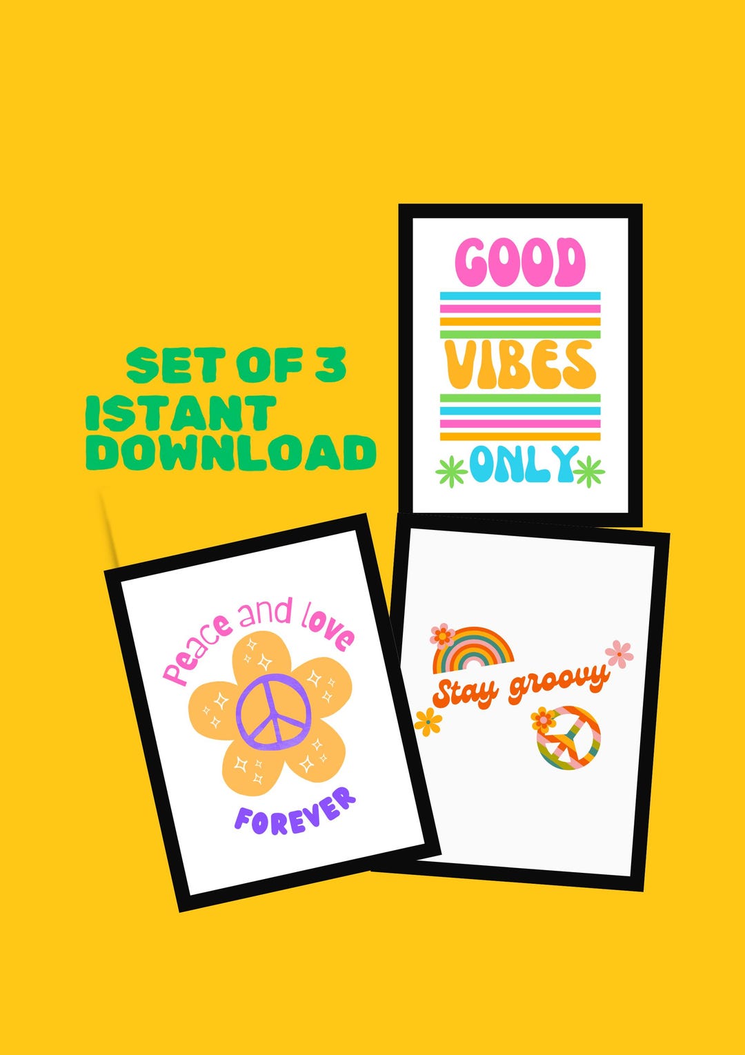 Groovy Wall Art Set, Retro 70s Printable Posters, Hippie Flower Power ...