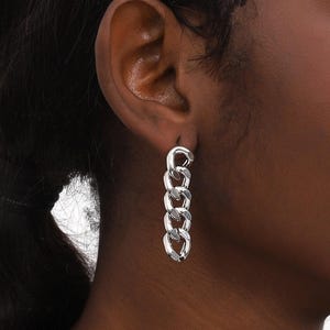 Modern Circle and Chain Earrings Set - Silver Circle Earrings - Big ...