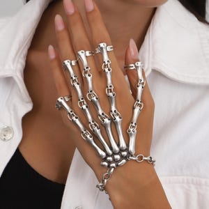 Gothic Skeleton All Bone Hand Ring Bracelet & Necklace • Punk Gothic ...