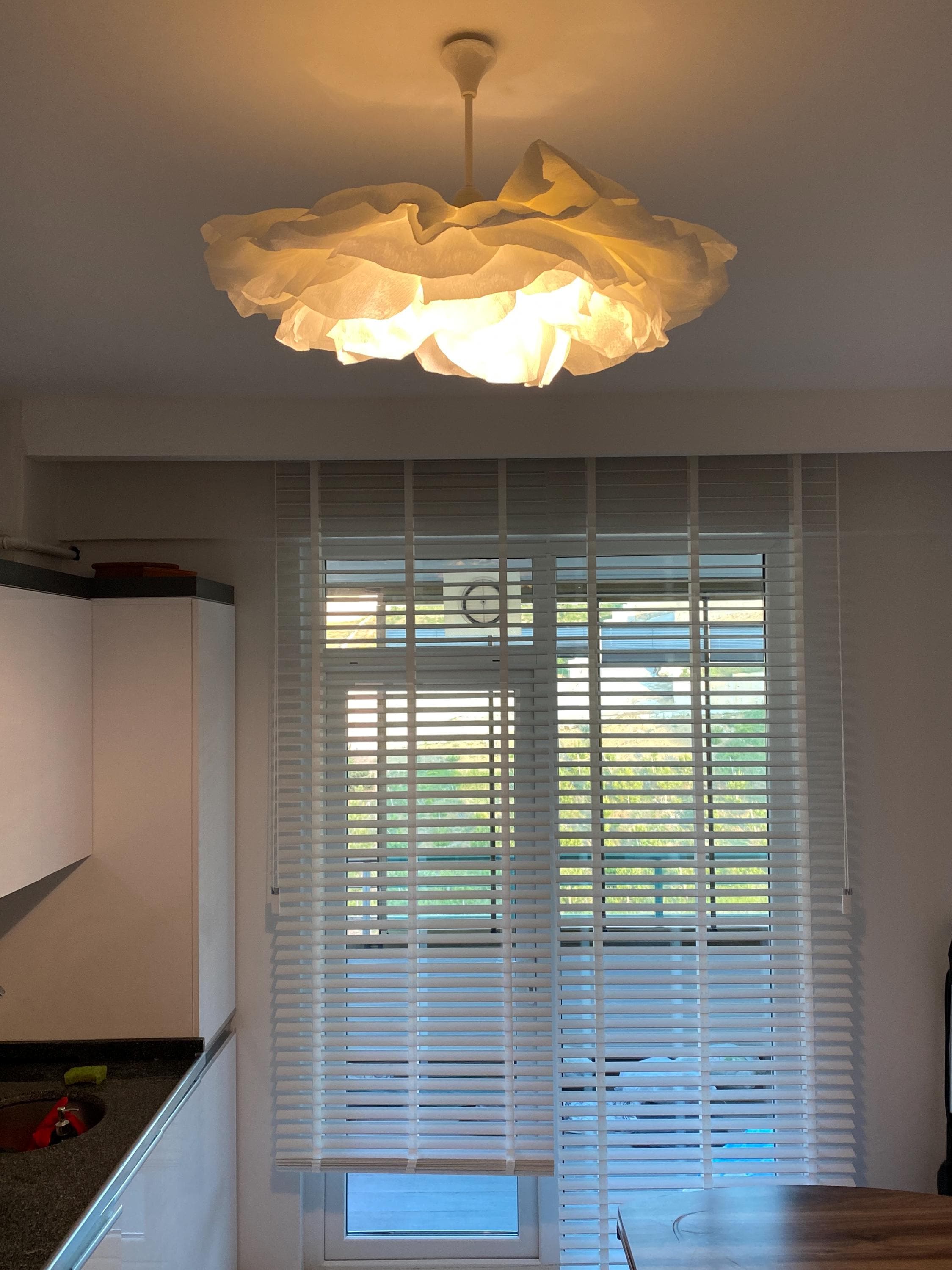 Beige Crepe Paper Flower Pendant Light: Handmade Ruffle Ceiling Lamp - Etsy