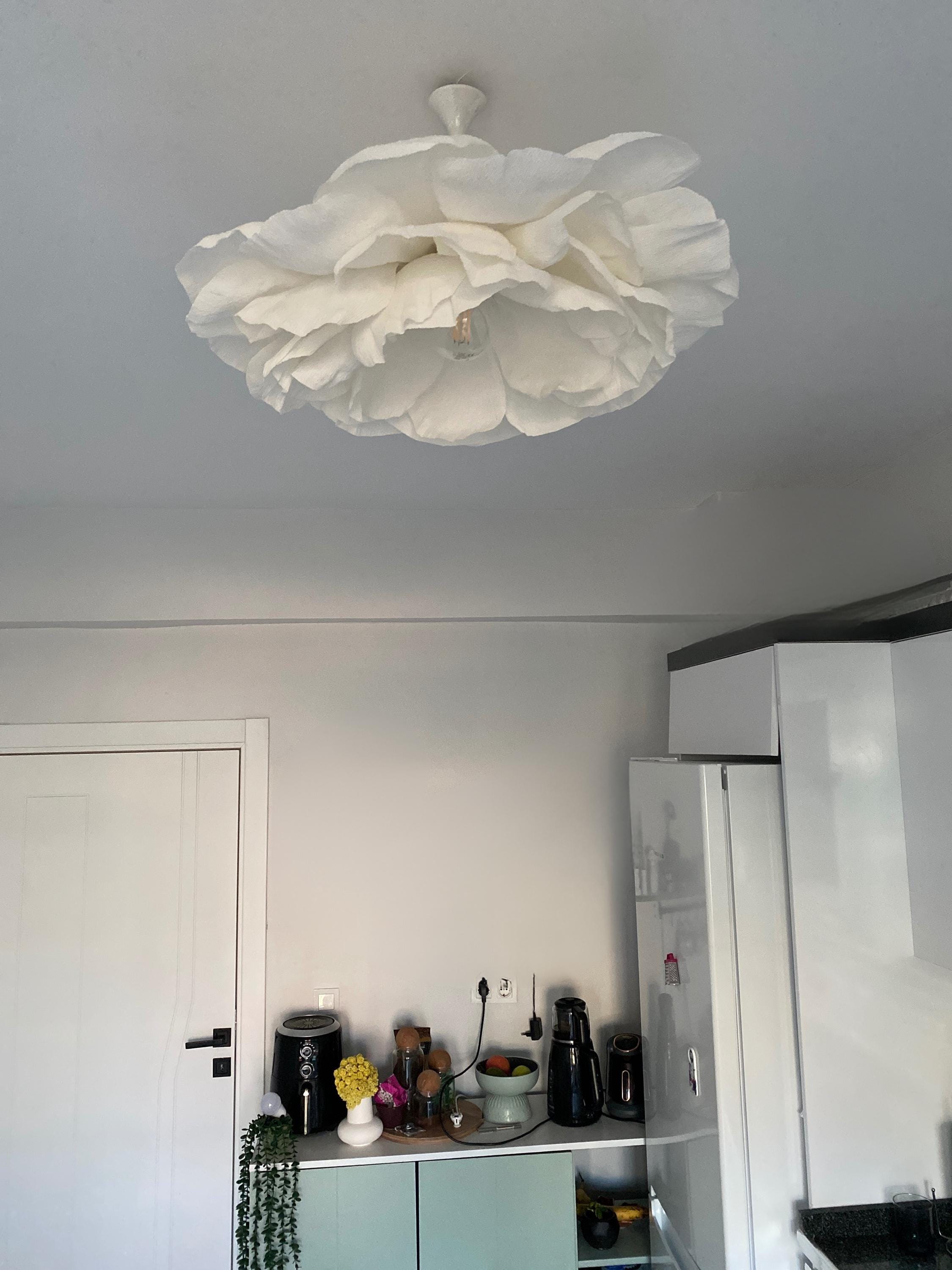Beige Crepe Paper Flower Pendant Light: Handmade Ruffle Ceiling Lamp - Etsy