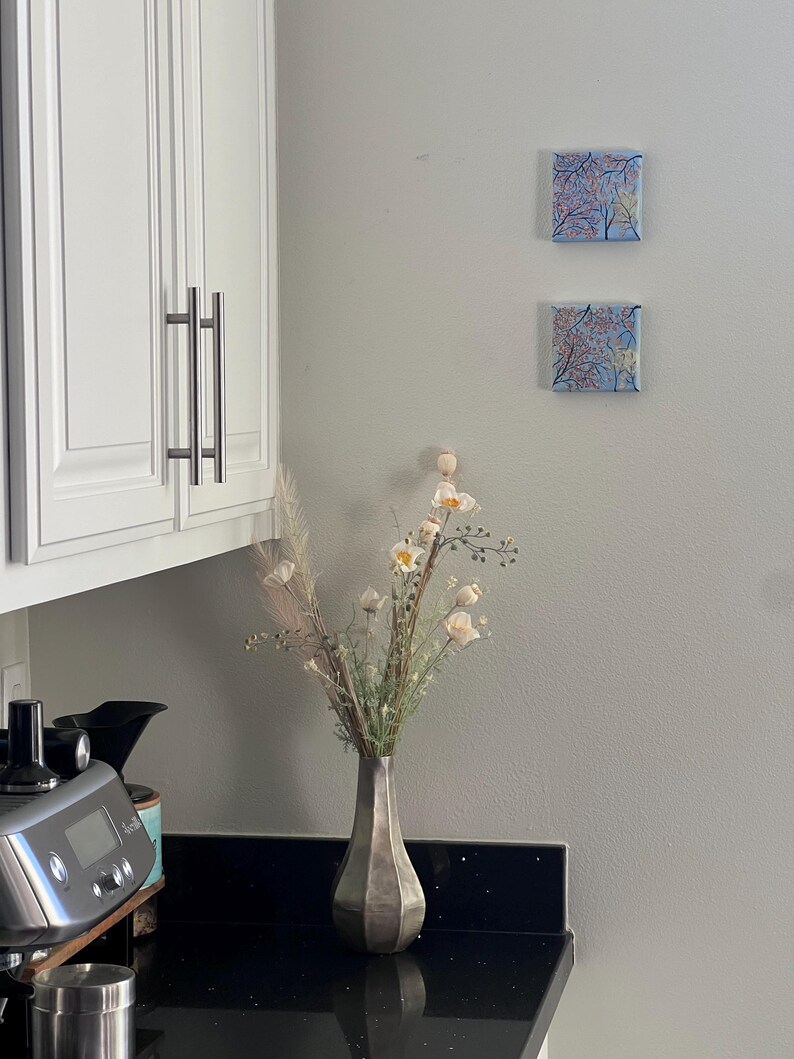 Artwork of Cherry Blossoms | Oil & Acrylic Painting | 4x4 Canvas | Wall ...