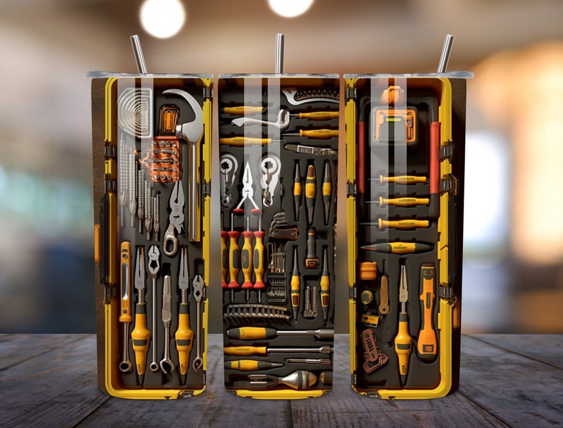 Tool Box Mechanic Tumbler Wrap, 20oz Skinny Sublimation Design, Black ...