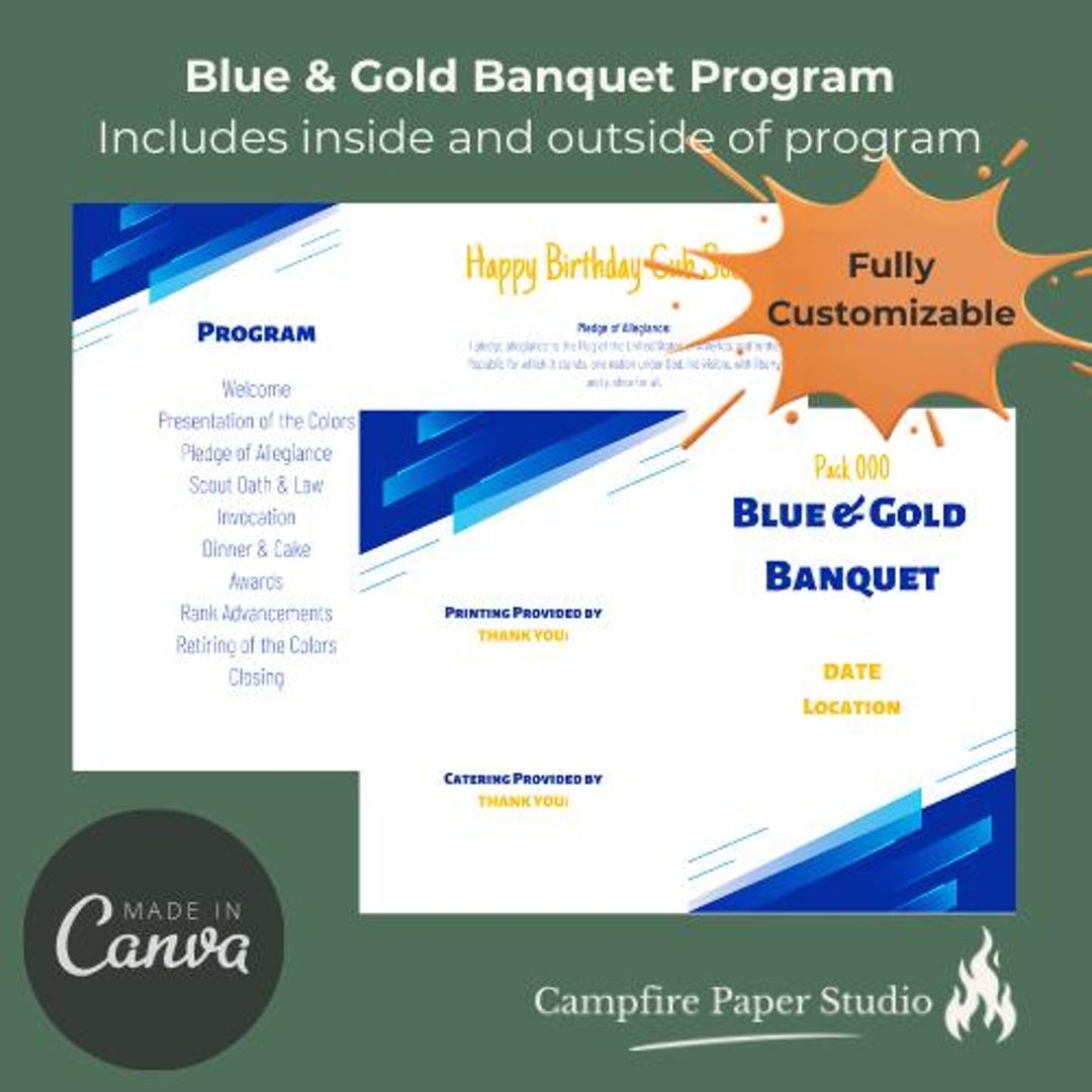Cub Scout Blue & Gold Banquet Program | Editable Canva Template - Etsy