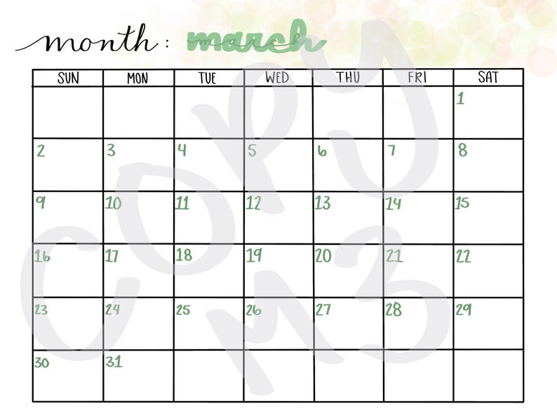 Digital Calendar Template - Etsy