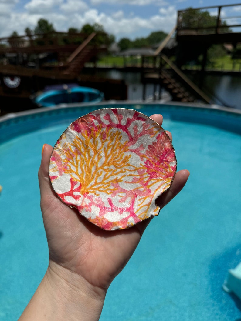 Pink Coral Seashell Jewelry Dish - Etsy