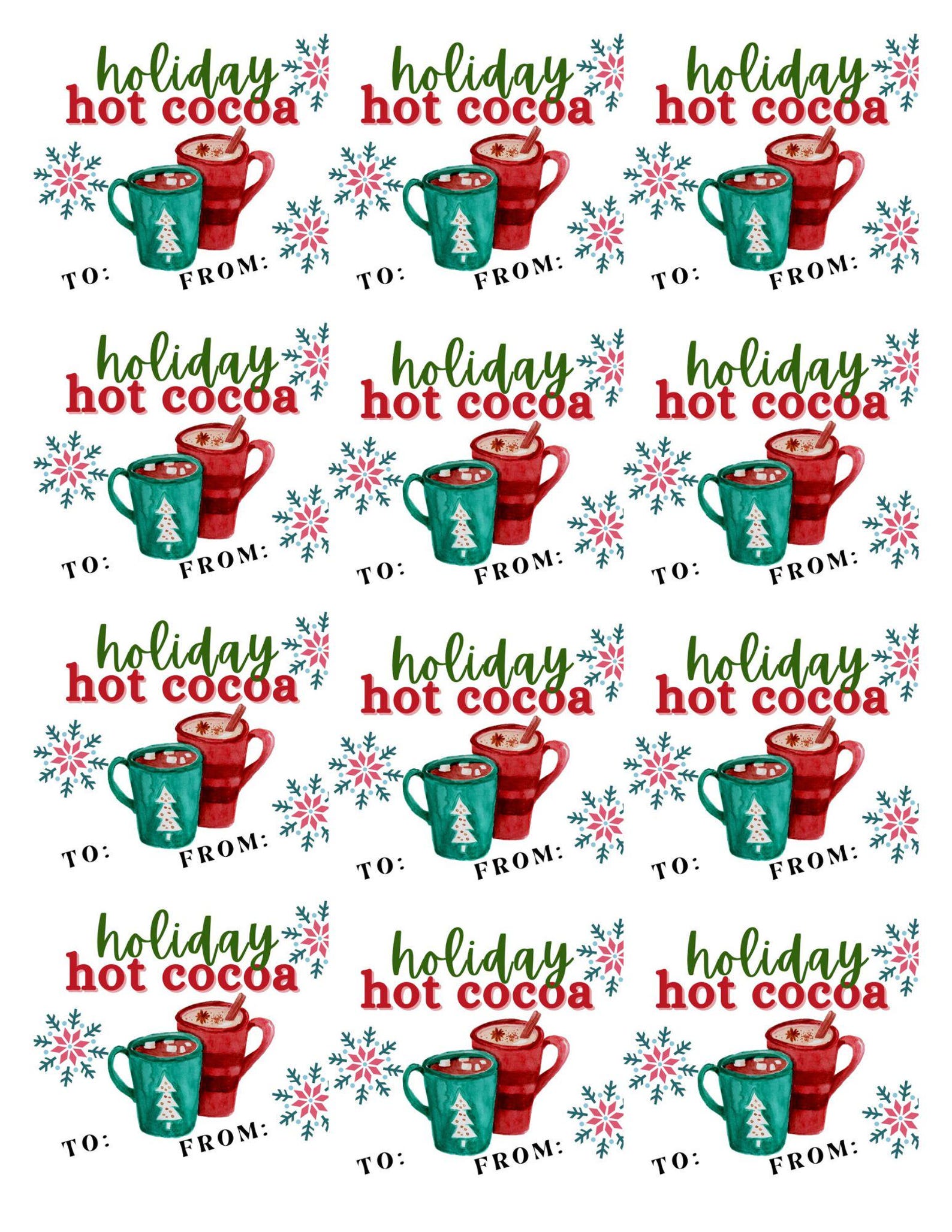 Holiday Hot Cocoa Downloadable Gift Tag Prints 12 per Page - Etsy