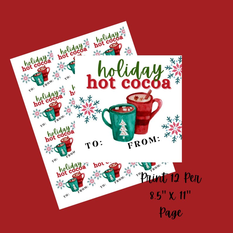 Holiday Hot Cocoa Downloadable Gift Tag Prints 12 per Page - Etsy