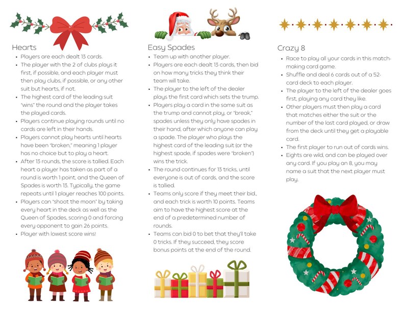 Christmas Card and Dice Game Printable Instructions for 6 Games - Etsy