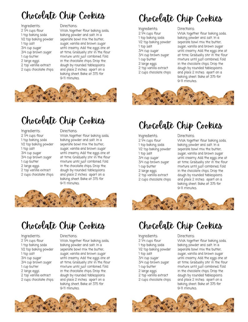 Chocolate Chip Cookie Recipe Gift Pop by and Gift Tag - Etsy