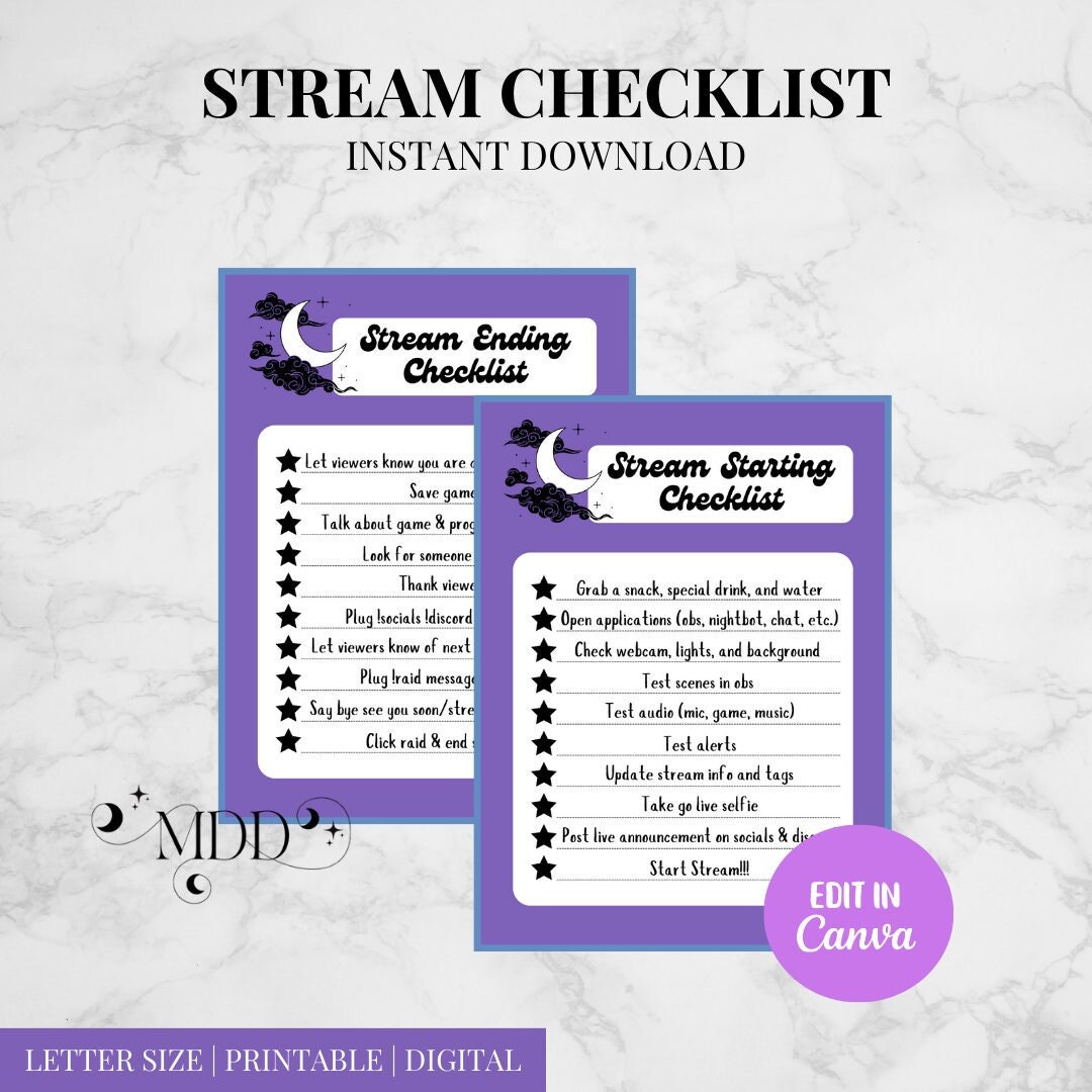 Streamer's Checklist Stream Starting/stream Ending Checklist Template ...