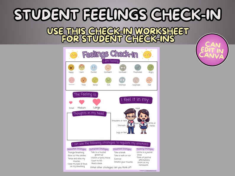 Student Feelings Check-in Worksheet - Etsy