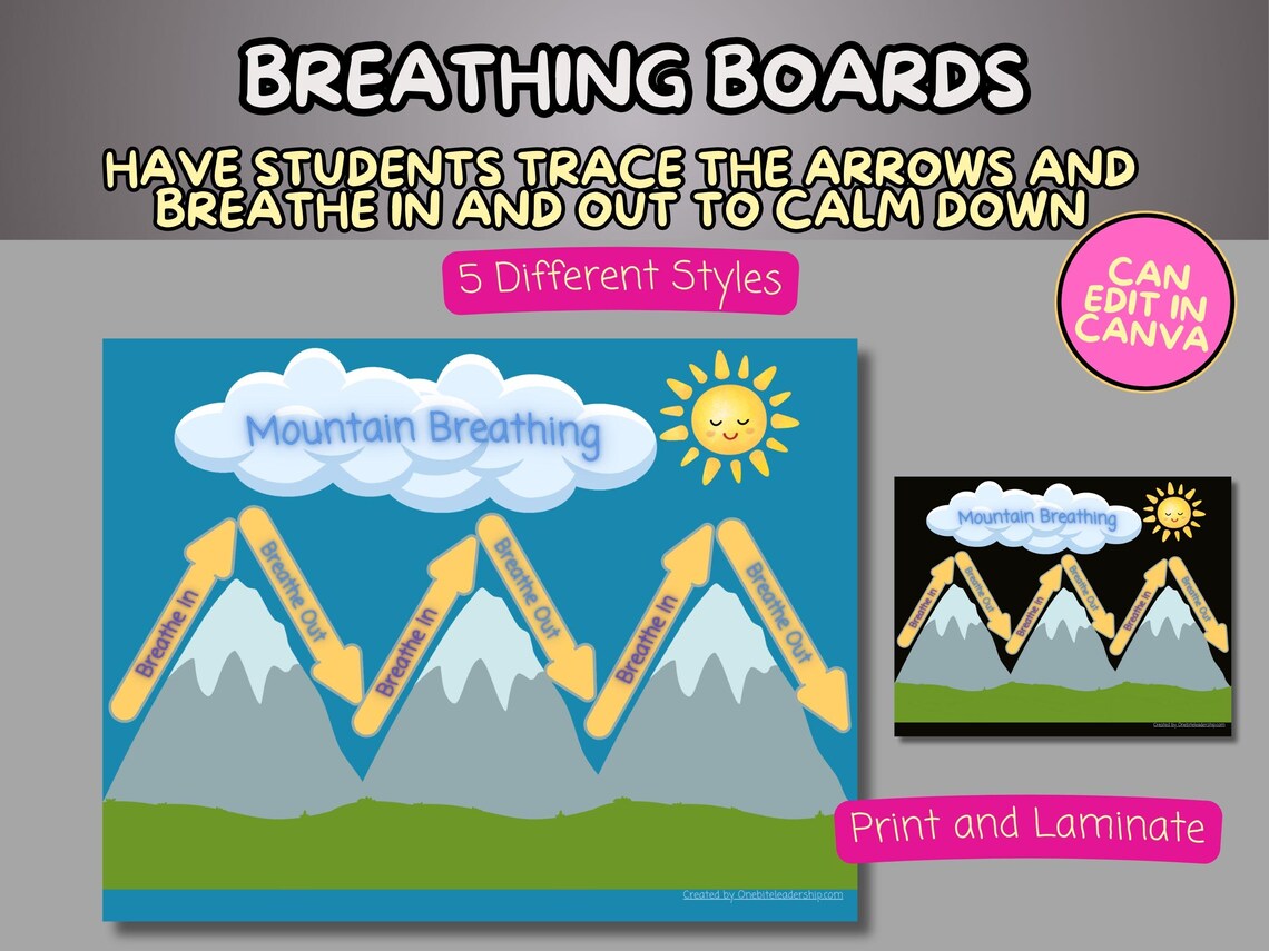 Mindfulness Breathing Boards: Calming Mountain Design (canva Editable ...