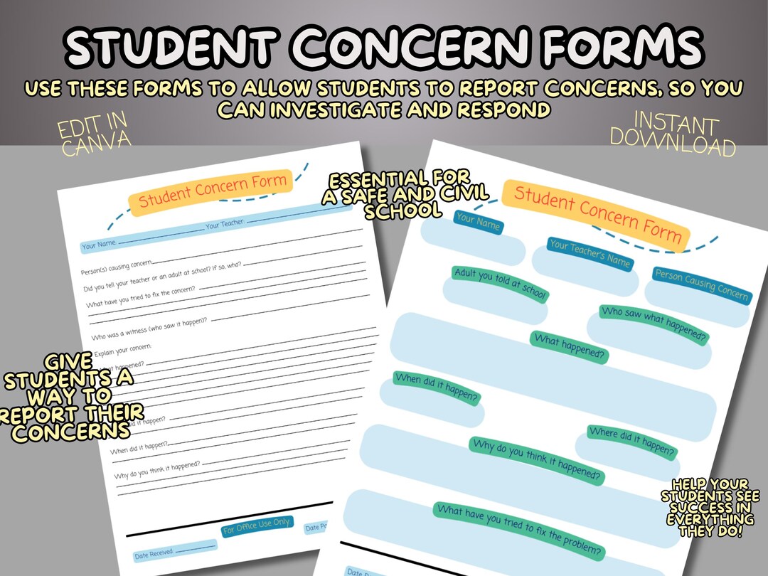Student Concern Forms - Etsy
