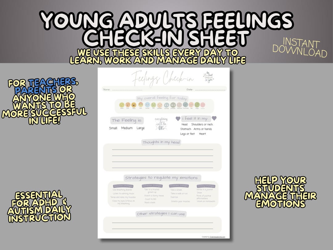 Young Adults Feelings Check-in Sheet: Essential for Managing Emotions ...