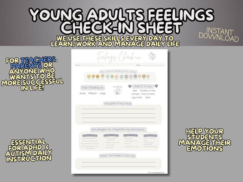 Young Adults Feelings Check-in Sheet: Essential for Managing Emotions ...