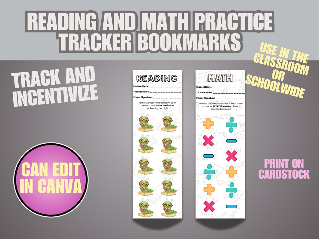 Reading and Math Practice Tracker Bookmarks. They're a Great Way to ...