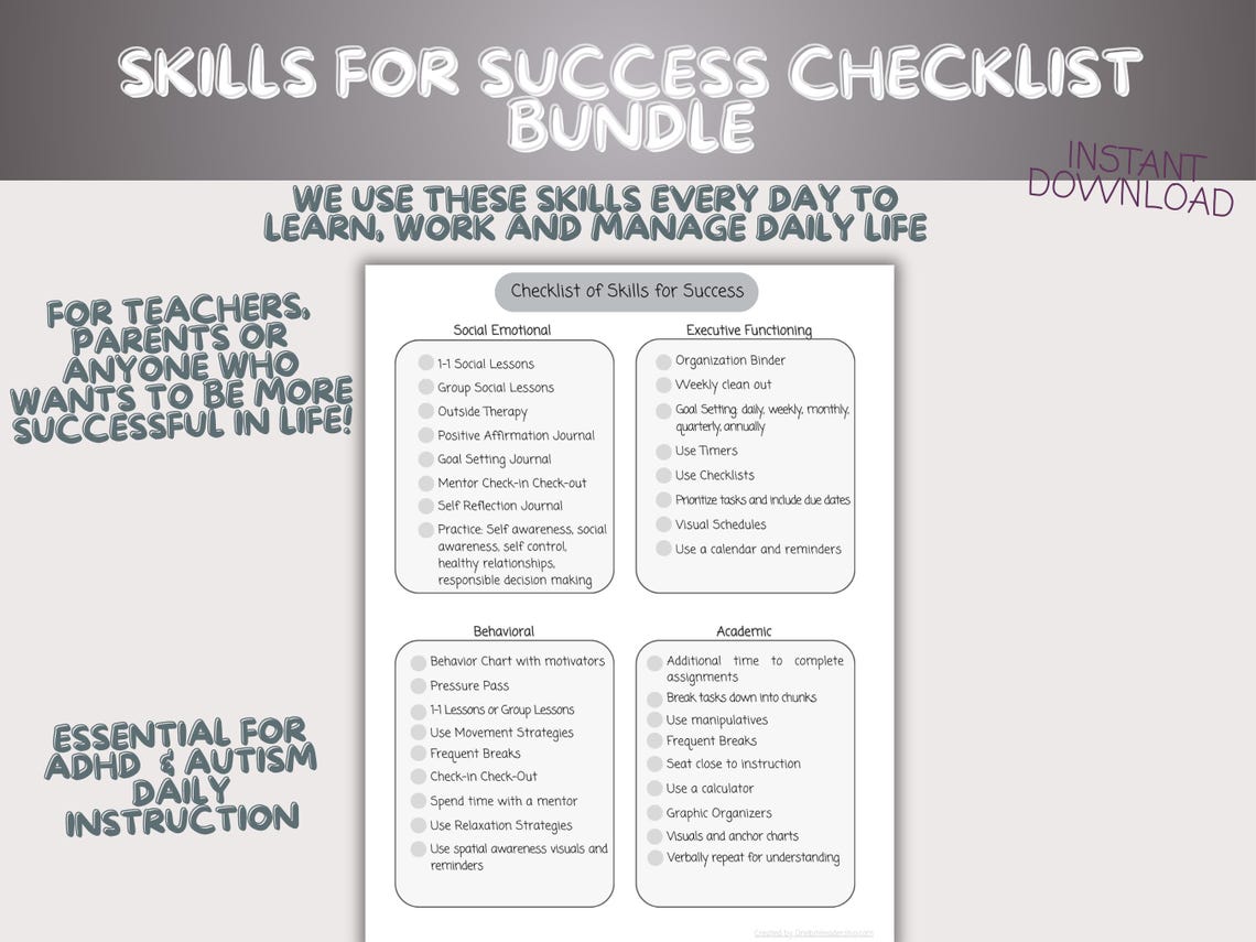 Skills for Success Checklist Bundle - Etsy