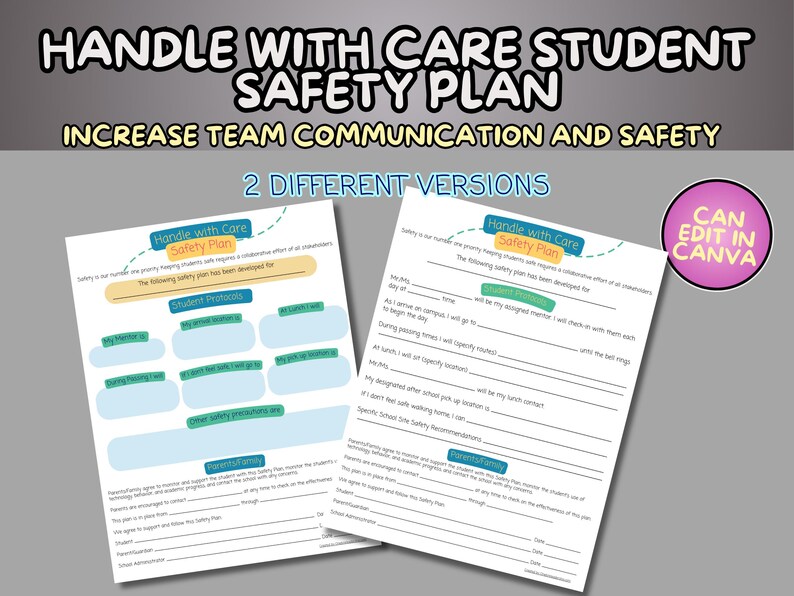 Handle With Care Student Safety Plan - Etsy