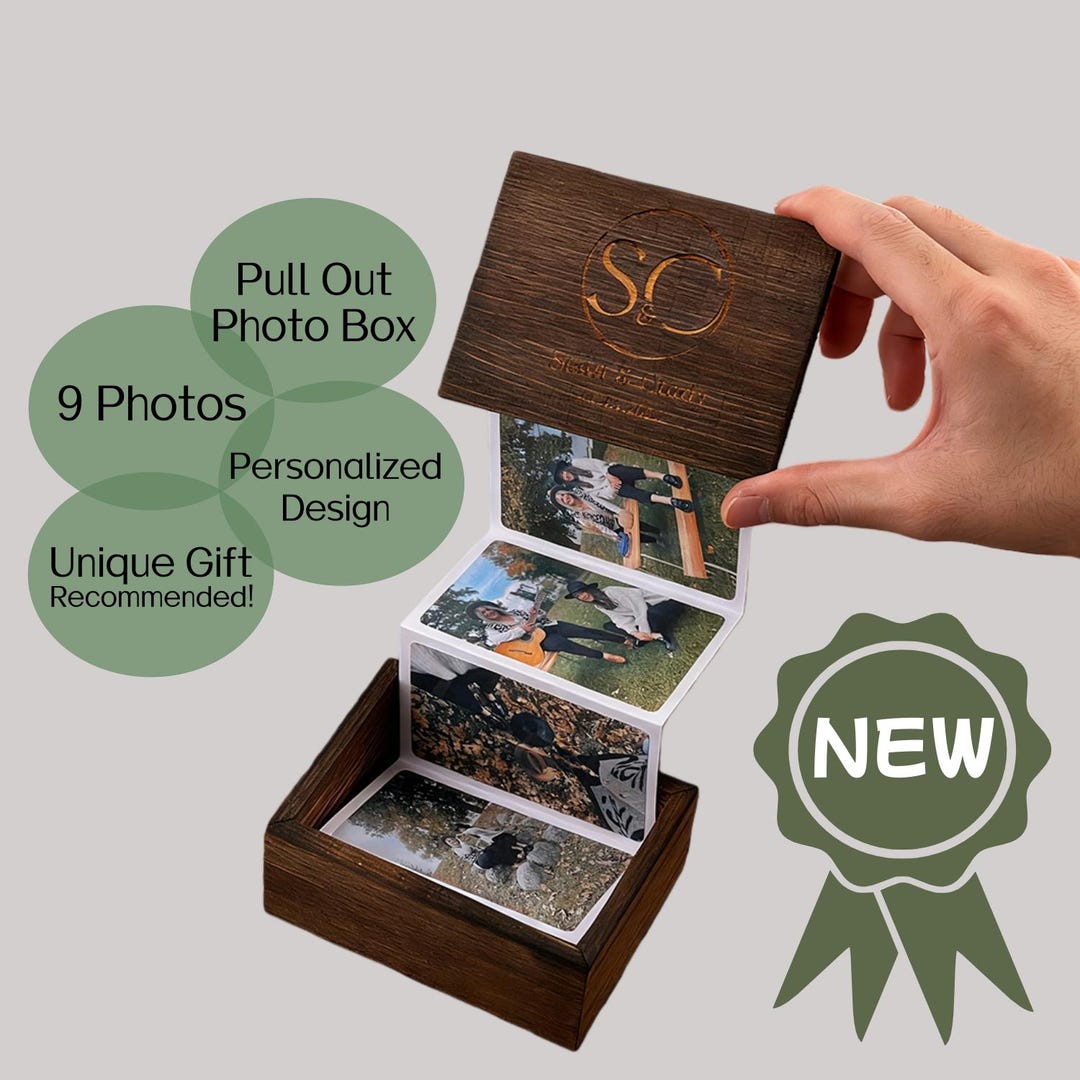 Personalized Wooden Photo Album Box: Accordion Pull-out, Engraved Gift ...