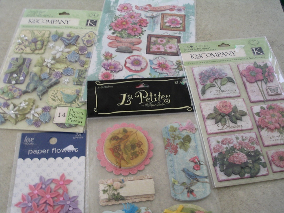 5 Packages of Fabric and Paper of Scrapbook Stickers Embellishments - Etsy