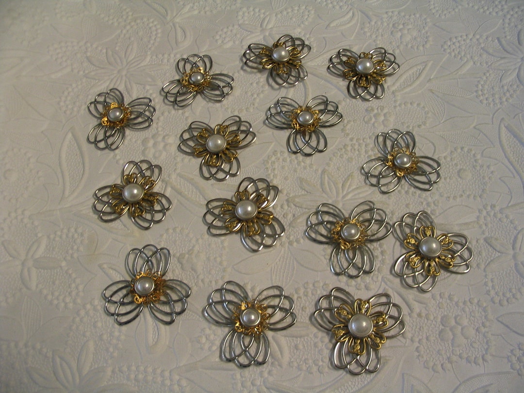 14 Layered Silver Metal Filigree Embellishments With Pearl Scrapbook ...