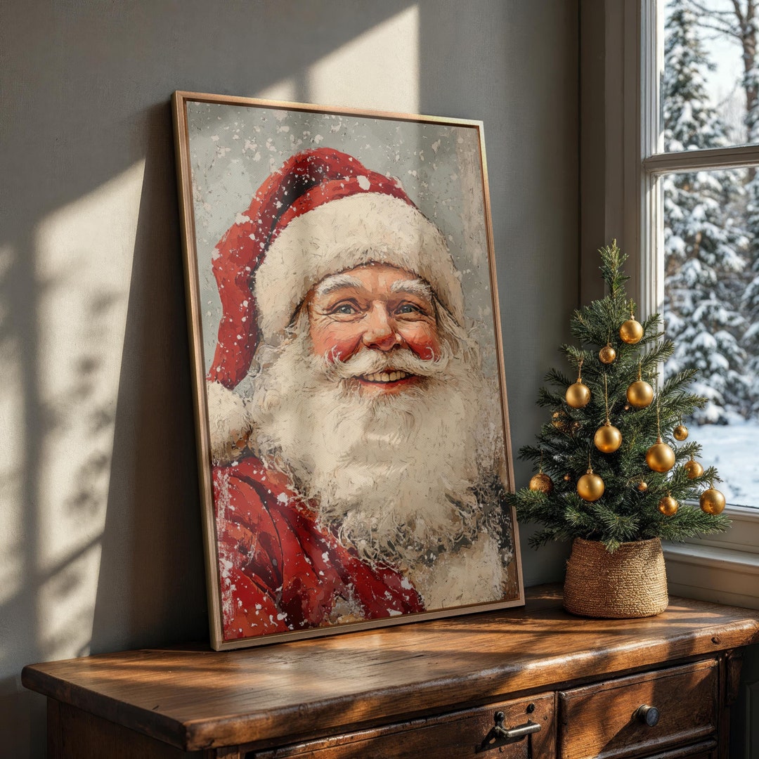 Jolly Santa Portrait Framed Canvas Wall Art Santa Claus Painting Print ...