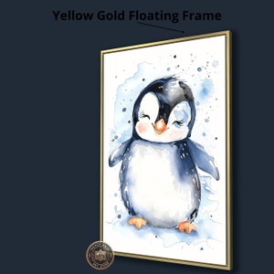 Adorable Baby Penguin Framed Canvas Wall Art Animal Watercolor Painting ...