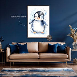 Adorable Baby Penguin Framed Canvas Wall Art Animal Watercolor Painting ...