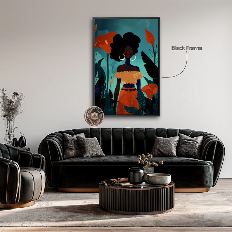 African American Girl Framed Canvas Wall Art Modern Black Woman Painting Print Boho Chic Wall ...