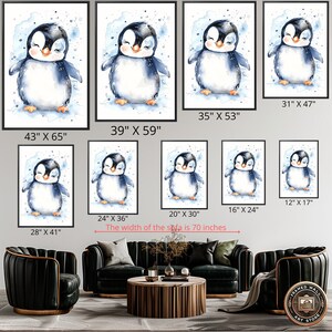 Adorable Baby Penguin Framed Canvas Wall Art Animal Watercolor Painting ...