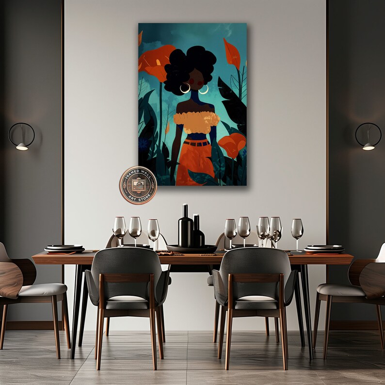 African American Girl Framed Canvas Wall Art Modern Black Woman Painting Print Boho Chic Wall ...