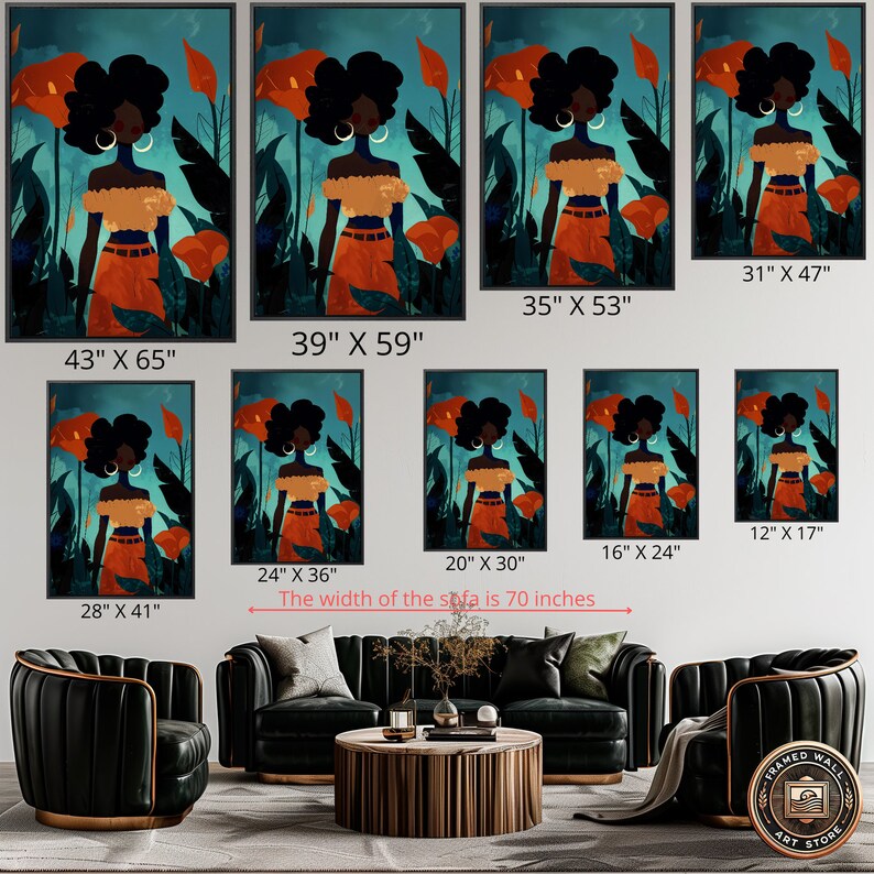 African American Girl Framed Canvas Wall Art Modern Black Woman Painting Print Boho Chic Wall ...