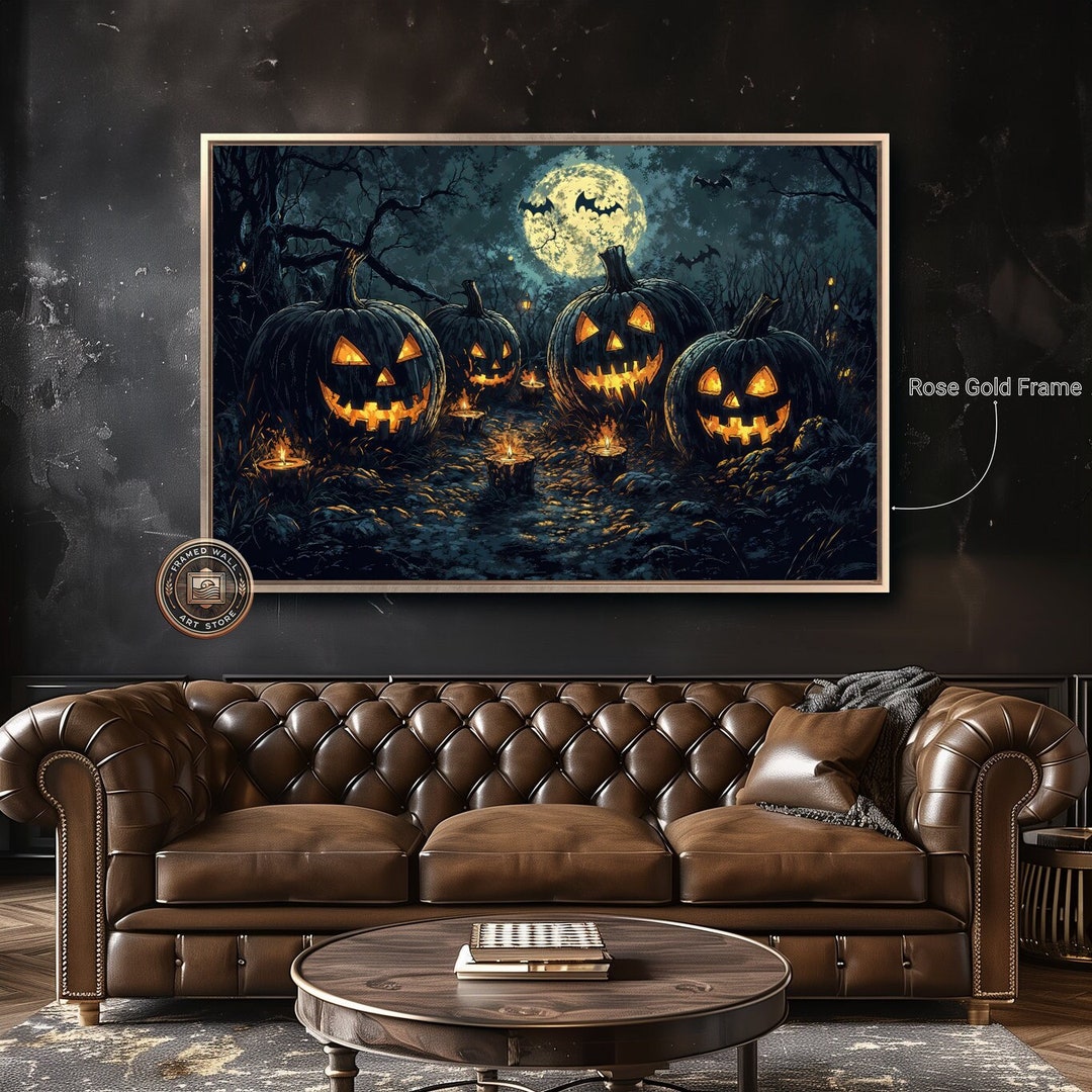 Creepy Glowing Pumpkins Framed Canvas Print Halloween Canvas Wall Art ...